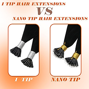 Sunny Hair 22inch I Tip Hair Extensions Human Hair Black Itip Human Hair Extension Jet Black I Tip Hair Extensions Black for Party Itips for Women Tip Hair Extensions Add Length 50G 50S