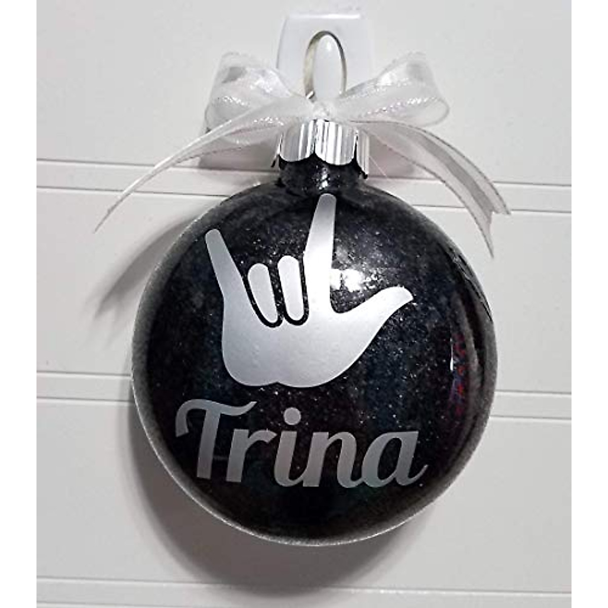 Personalized ASL Christmas Ornament - I love you sign American Sign Language for Deaf or Interpreter - Great gift for her or white elephant gift exchange