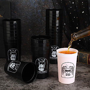 Zhehao 25 Pcs Bride or Die Bachelorette Party Themed Black White Cups 16 oz Skull Till Death Do Us Plastic Cup Reusable Bride Cups for Gothic Bridesmaid Bridal Shower Wedding Decorations Favors