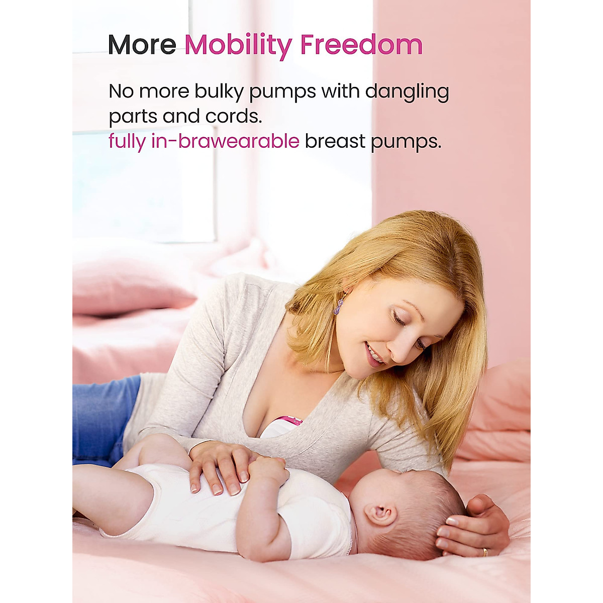 2Pcs Hands Free Breast Pump, 4 Modes & 8 Levels Wearable Portable Breast Pump,Smallest Painless Low-Noise Cordless Pump for Breastfeeding Mothers, Easy to Carry Anywhere