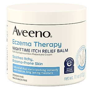 Aveeno Eczema Therapy Nighttime Itch Relief Balm with Colloidal Oatmeal and Ceramide for Dry Itchy Skin, Fragrance-Free Anti Itch Eczema Cream, 11 FL OZ
