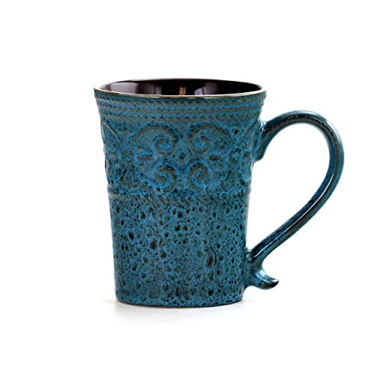 Elama Round Stoneware with Scalloped Edges Dinnerware Dish Set, 16 Piece, Blue