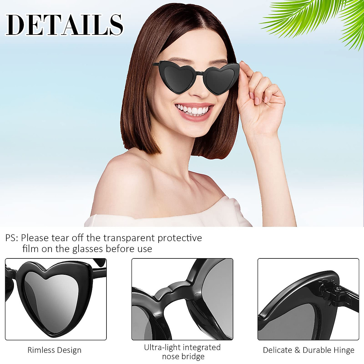 50 Pairs Heart Shaped Sunglasses Vintage Heart Sunglasses Bride Sunglasses Women's Sunglasses Retro Glasses for Wedding (Black)