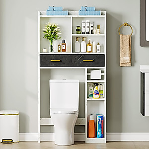 YITAHOME Over The Toilet Cabinet for Bathroom Storage, Above Toilet Storage with Drawers, Side Shelf, Tissue Reel, Over The Toilet Shelves Space Saver Cabinet for Bathroom Laundry Room, White