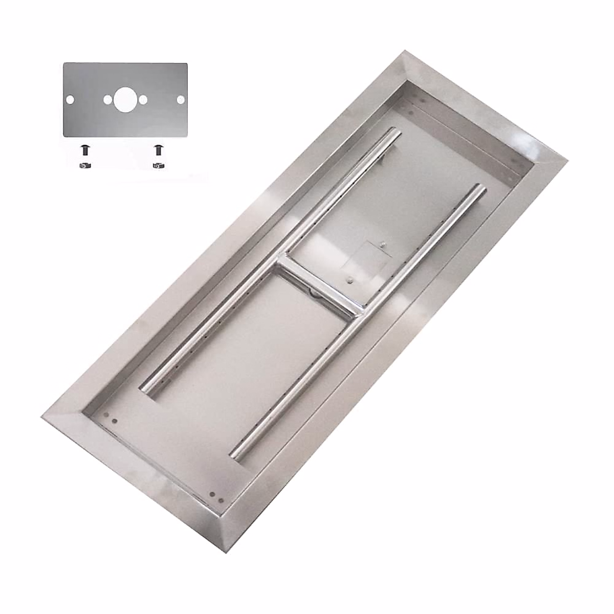 Shengyongh SS018 (1-Pack) 18 x 6 inch Rect Drop-in Fire Pit Pan H-Burner Installed, 70k BTU's