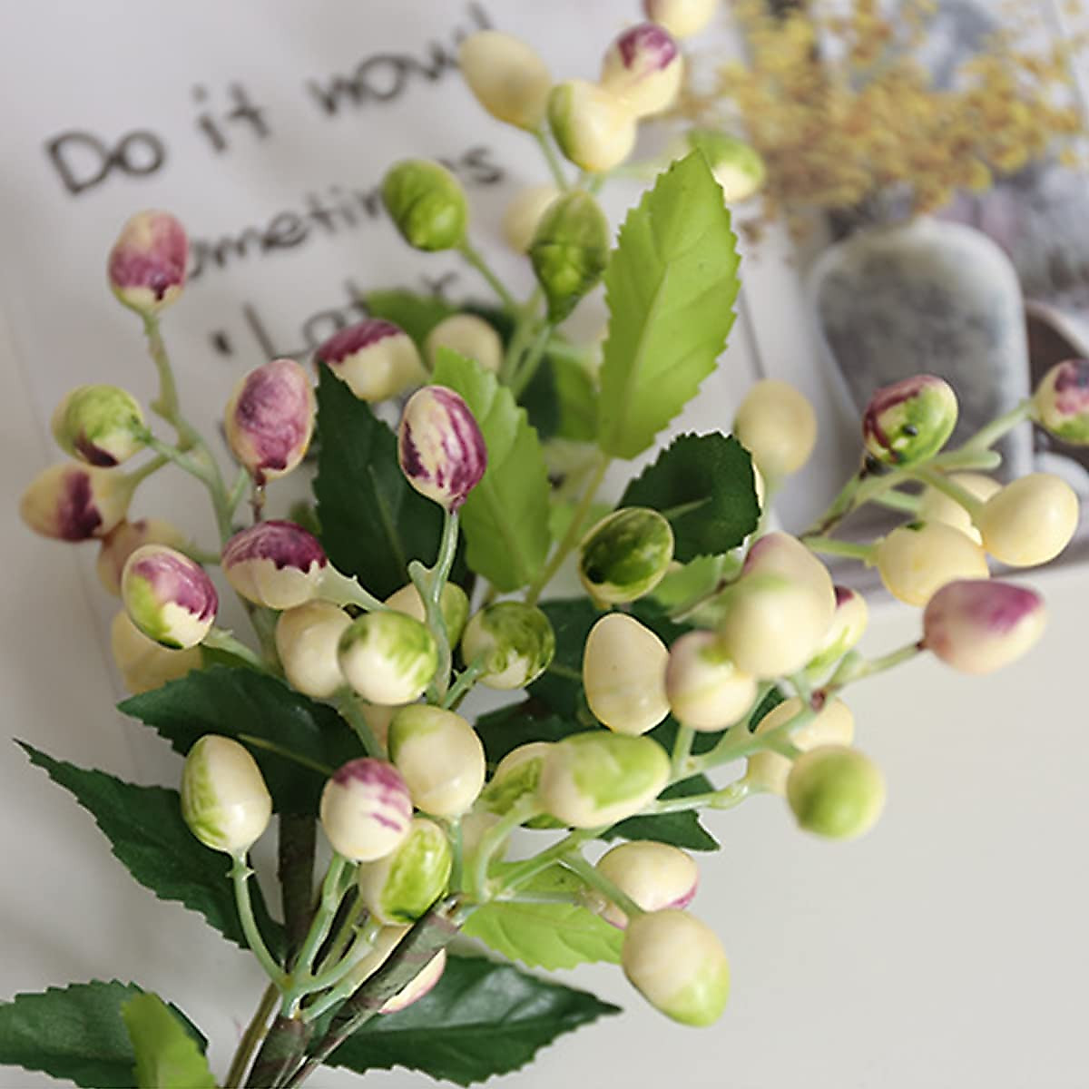 Lavenor 3pcs Artificial Olive Leaves with Fruit 15" Faux Olive Branches Artificial Plants Greenery for Vases Home Office Indoor Outside Decor (Purple)