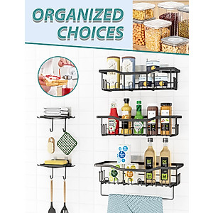 plainshe 10 Packs Shower Caddy, Shower Organizer with 3 Shower Shelves, 2 Soap Dishes & Towel Rack, Stainless Steel Wall Rack Basket with Adhesives Mounted for Bathroom & Kitchen (Black/N-Type)