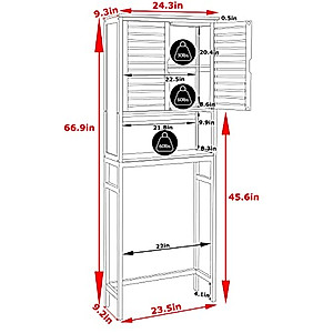 MUPATER Bathroom Over-The-Toilet Storage Cabinet with Doors and Shelves, Bamboo Over Toilet Organizer, Freestanding Tall Space Saver Toilet Rack, Natural Wood