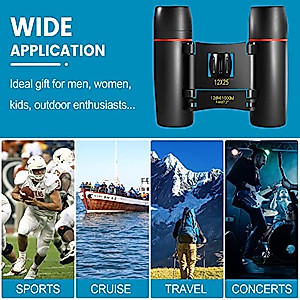 WRNRN 12X25 Mini Pocket Binoculars Compact, Small Lightweight Foldable Binoculars for Adults Kids Bird Watching, Travel, Opera Concert, Hiking, Cruise, Football Game