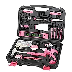 135 Piece Household Tool Kit Pink with Pivoting Dual-Angle 3.6 V Lithium-Ion Cordless Screwdriver - DT0773N1