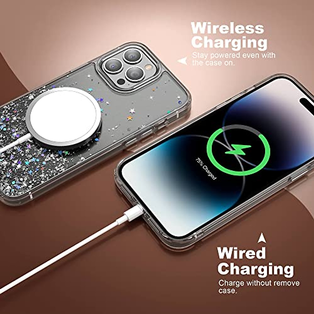 ULAK Designed for iPhone 14 Pro Case Clear Glitter, Bling Sparkly Soft TPU Bumper Hard Cover for Women Girls Transparent Protective Phone Case Compatible with iPhone 14 Pro 6.1'' 2022, Silver Star