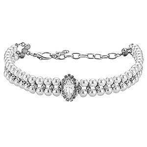 KUDES Adjustable Dog Pearl Collars with Extension Chain for Small Dogs and Cats, Cute Yorkie Girl Clothes Costume Outfits Accessories Rhinestone Diamond Décor for Puppy Kitten Wedding Party