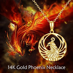 KECHO 14K Gold Phoenix Necklace Gifts for Women Yellow Gold Rising Phoenix Pendant Necklace Jewelry Gifts