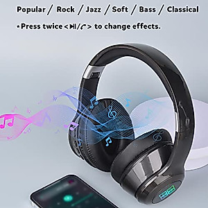 New Wireless Bluetooth 5.0 Headband Headset Luminous Retractable Folding HiFi Subwoofer Full Wrap-Around Ear Wireless Bluetooth Headset for Sports Gym (Black)