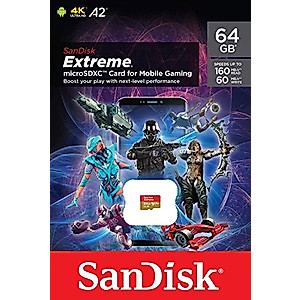 SanDisk 64GB Extreme for Mobile Gaming microSD UHS-I Card - C10, U3, V30, 4K, A2, Micro SD - SDSQXA2-064G-GN6GN