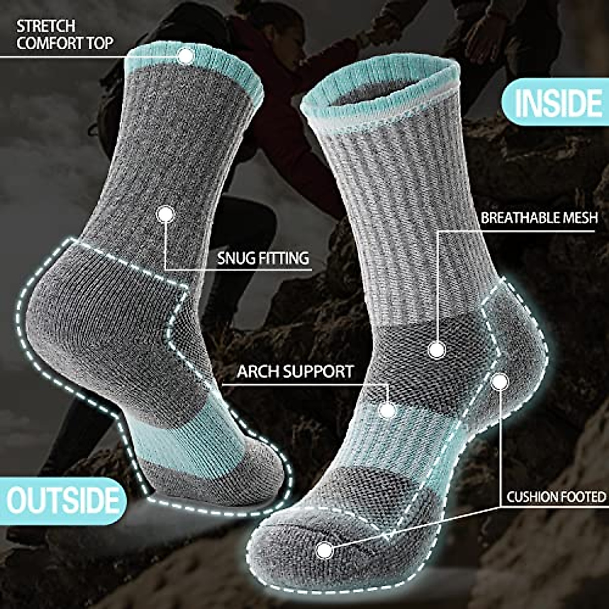 EBMORE Womens Merino Wool Hiking Socks Thermal Warm Winter Boot Crew Cushion Work Gift Socks 5 Pairs(Striped-B)