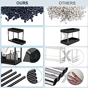 Mamibot 2 Tier Under Sink Organizer Shelf with Sliding Storage Drawer, Multi-Purpose Pull Out Collection Baskets with Hooks for Cabinet Kitchen Bathroom, Black