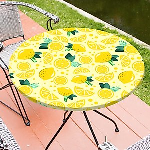 MHJY Round Tablecloth Fitted Elastic Table Cover Waterproof Table Cloth for Dinner, Party, Picnic,Camping, Round Table Cover for Indoor Outdoor,Yellow,S (36"-44")