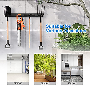 Nightcore Garage Tool Storage Rack, Wall Mounted Storage Organizer w/4 Double Layer Hooks, Heavy-duty Powder-coated Garden Tool Hanger for Rake, Shovel, Ski, Broom, Chair