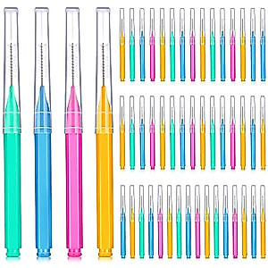 Patelai 50 Pieces Braces Brush for Cleaner Interdental Brush Toothpick Dental Tooth Flossing Head Oral Dental Hygiene Flosser Toothpick Cleaners Tooth Cleaning Tool (Green, Blue, Pink, Orange)