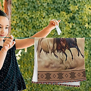 PATINISA Brown Horse Hand Towels for Bathroom Set of 2 Azetc Boho Ethnic Style Native American Western Horse Soft Absorbent Kitchen Dish Towels Decorative Bathroom Towel for Hair,Guest,Gym,Spa 14"x28"