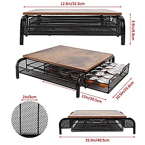 Lyeasw Rustic Coffee Pod Holder for K Cups, 30 Capacity Capsule Storage Drawer with Side Baskets Organizer for Coffee Station, Brown