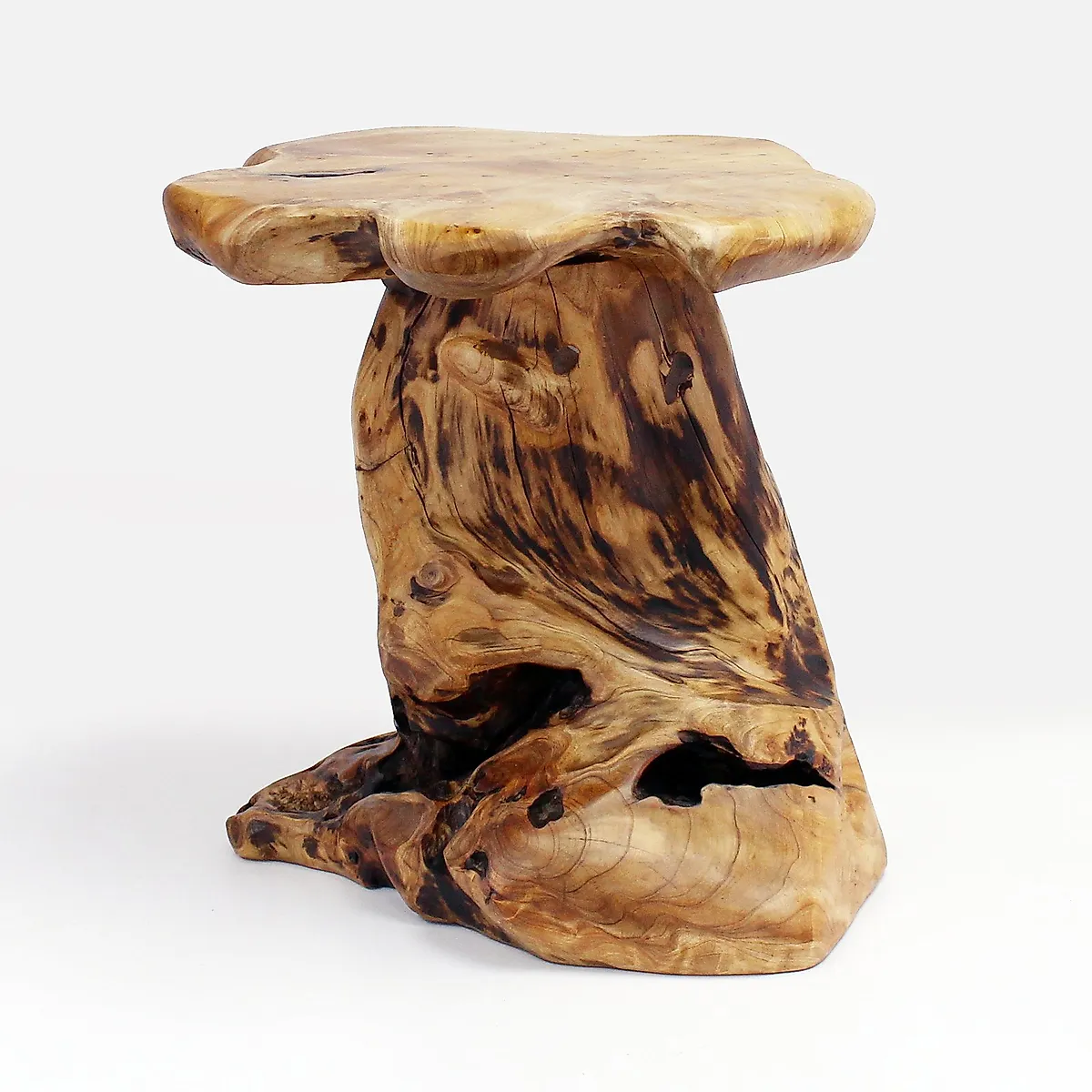 WELLAND Mushroom Seat Stool, Cedar Wood Flower Root/Stand