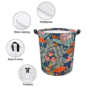 Laundry Basket Tropical Fish And Florals Foldable Laundry Hamper with Handles Collapsible Laundry Bucket for Toy Clothes Book