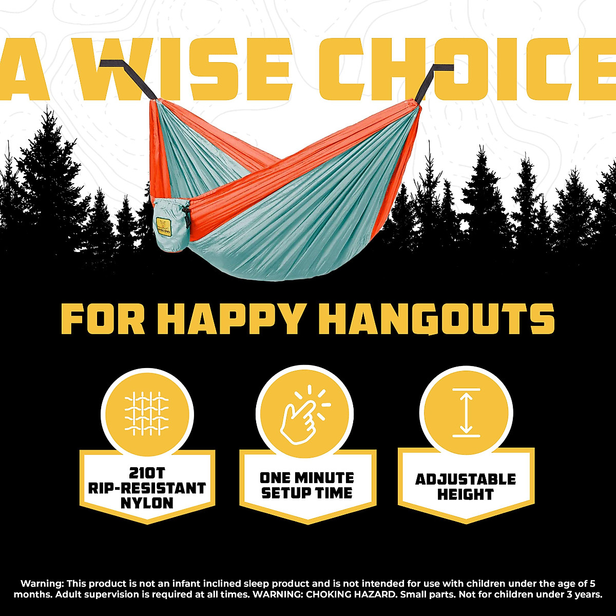 Wise Owl Outfitters Kids Hammock - Small Camping Hammock, Kids Camping Gear w/Tree Straps and Carabiners for Indoor/Outdoor Use, Cloud Blue & Tangerine