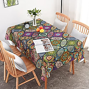 Rectangle Table Cloth, Boho Rectangle Tablecloth, Stain Resistance Water Repellent and Wrinkle-Free, Bohemian Table Cover Decor for Home Kitchen Dining Party Patio Indoor and Outdoor Use, 60'' x 84''