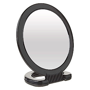 Diane Plastic Handheld Mirror – Magnifying 2-Sided Vanity Mirror with Folding Circle Handle and Stand for Hanging – Medium Size, 6”x 10” for Travel, Bathroom, Desk, Makeup, Beauty, Grooming, D1014