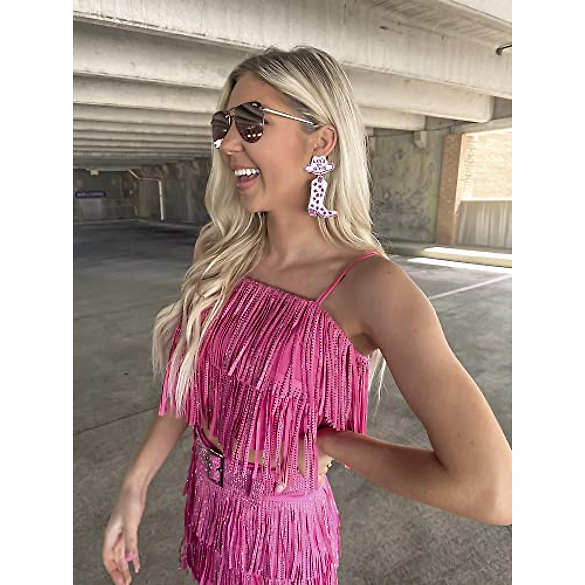 Western Country Earrings Sparkly Rhinestone Beaded Boots Hat Dangle Earrings for Women Fun Western Country Nashville Bachelorette Party Earrings Jewelry Gifts