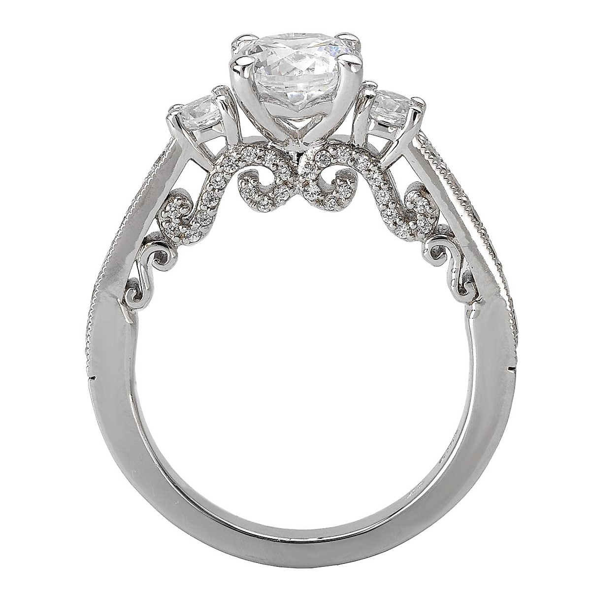 Aihpos Vintage Engagement Rings for Women White Gold with 1 Carat Center Moissanite, 3 Stone Engagement Rings Platinum Plated Silver 10K 14K 18K Gold with Text Engraving(Platinum Plated Silver)