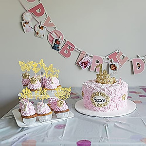 24 PCS Happy Mother's Day Cupcake Toppers Glitter Heart #1 Mom Butterfly Love You Mom Cupcake Picks for Happy Mother's Day Theme Women Birthday Party Cake Decorations Supplies Gold