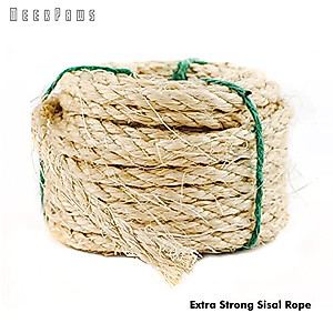 MEEXPAWS Natural Strong Sisal Rope Replacement for Cat Scratching Posts | Adhesive Tapes for Winding Easy & Tight | 1/4 “ Diameter | Brown | 164FT