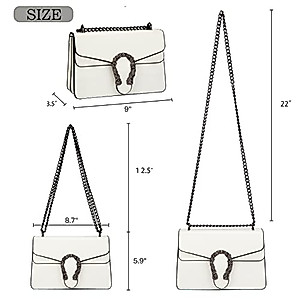 GLOD JORLEE Women's Stylish Chain Strap Crossbody Shoulder Bags - Classic Stone Crocodile Pattern Leather Square Flap Handbag (White)