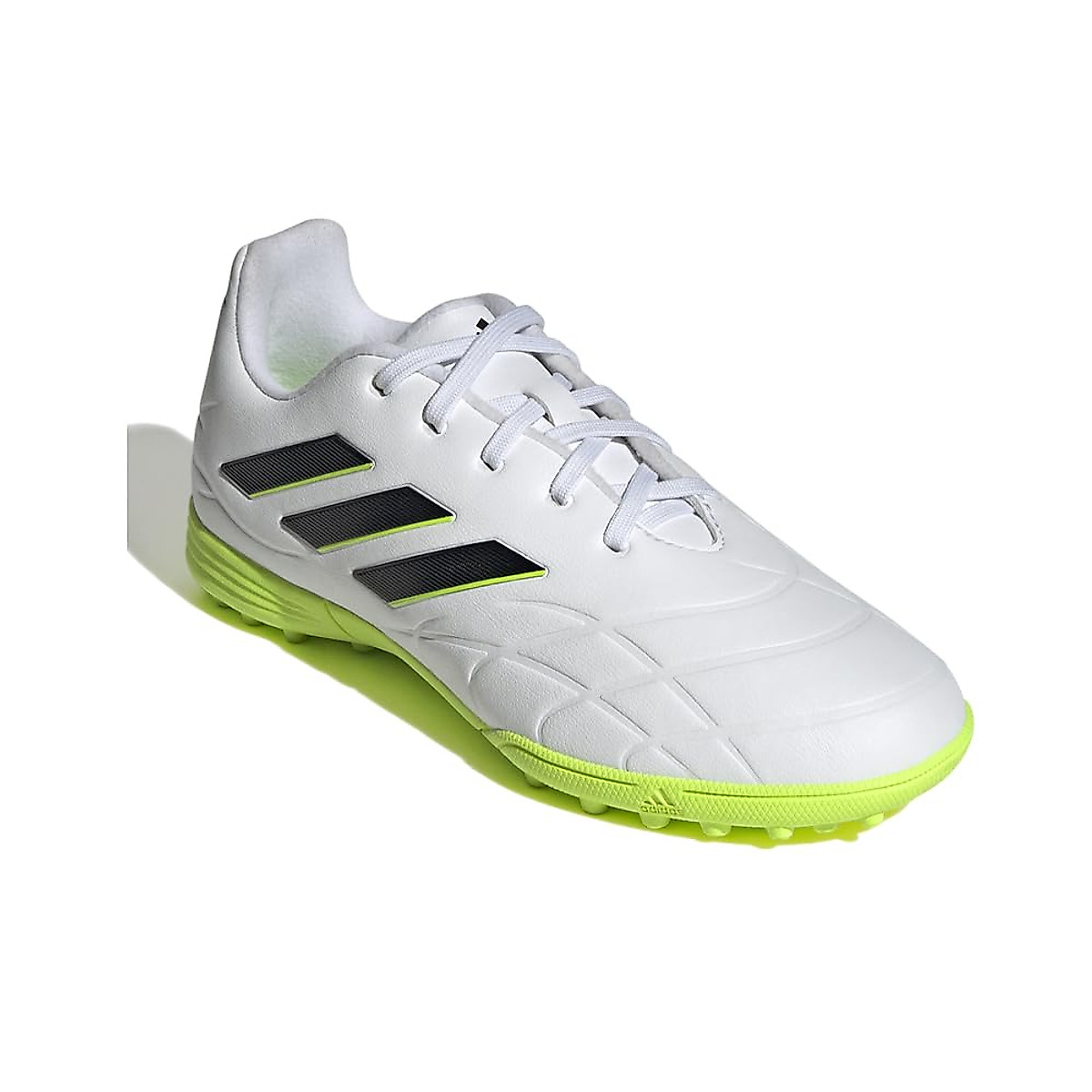 adidas Copa Pure.3 Turf Sneaker, White/Core Black/Lucid Lemon, 13 US Unisex Little Kid