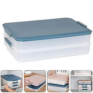 Refrigerator Food Organizer Plastic Food Storage Containers Dumpling Box Food Freezer Box Keep Fruits Vegetables Meat And More Kitche Fridge Freezer (Ink blue) Refrigerator Food Containers