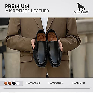 Drake & Wolf Mens Loafers Shoes - Mens Dress Shoes - Classic Manmade Microfiber Leather Loafers for Men Casual Dress Shoes - Comfortable Slip On Dress Shoes for Men - Formal Shoes Black