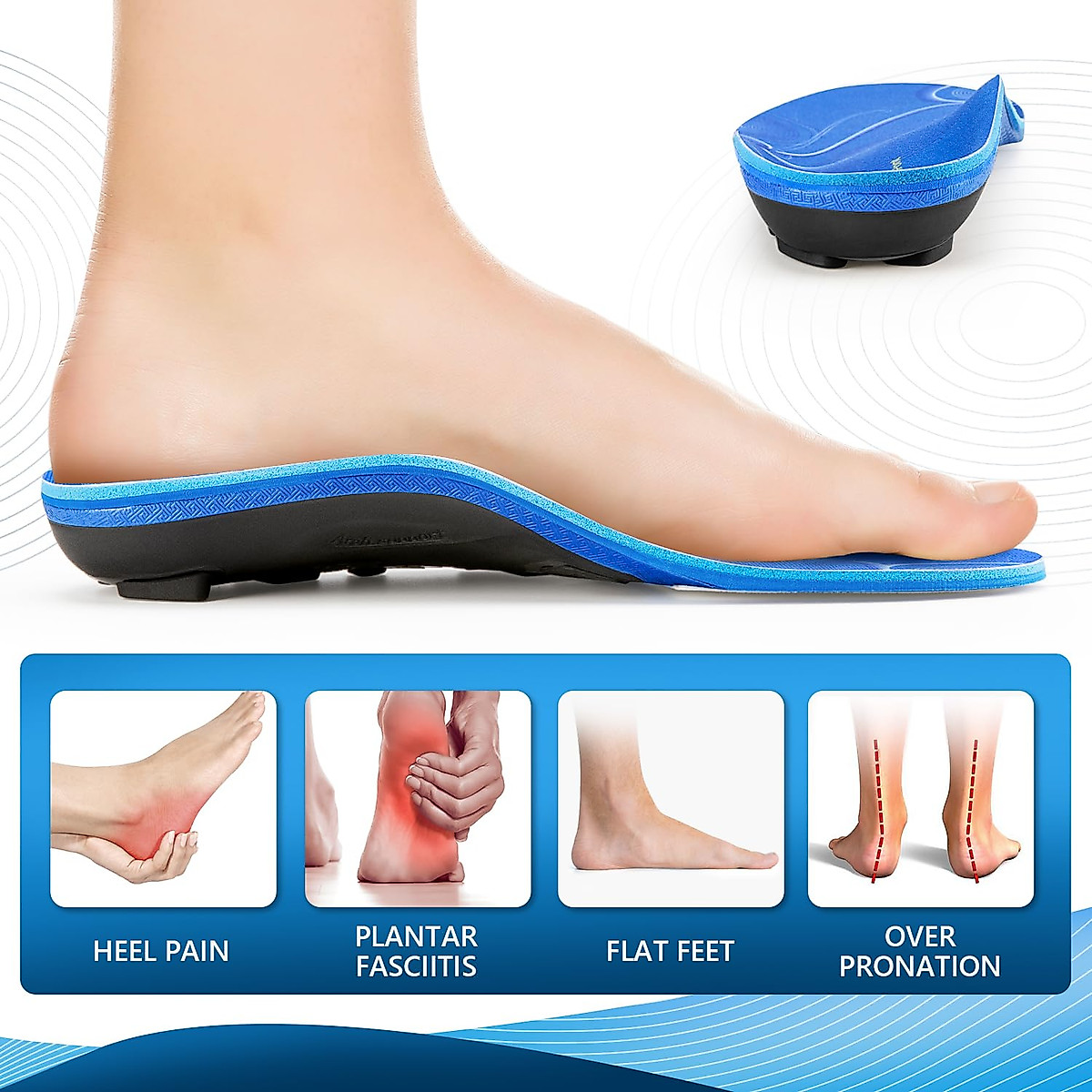 PCSsole High Arch Support Orthotic Insoles -200+ lbs Pain Relief Shoe Inserts for Men and Women for Flat Feet, Plantar Fasciitis, Heel Pain, Feet Pain, Heel Spur Pain, Over Pronation(28cm)