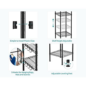 Ulif M1 Closet Storage Organizer System, 6 Tiers Heavy Duty Metal Clothing Garment Rack with 3 Expandable Hanger Rods, Wall Mounted Space Saver Suits from 3.3-8.7 ft. Width, 71.2”H x 14”D, Black