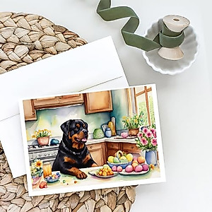 Caroline's Treasures DAC6887GCA7P Decorating Easter Rottweiler Greeting Cards Pack of 8 Blank Cards with Envelopes Whimsical A7 Size 5x7 Blank Note Cards