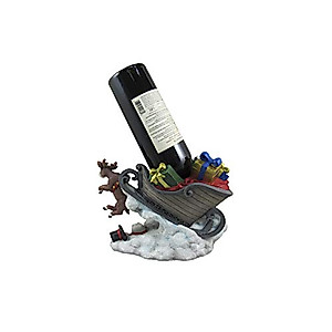 World of Wonders Night Before Christmas Reindeer Sleigh Wine Bottle Holder | Christmas Decorations | Table Top Wine Bottle Holder | Wine Bar Holiday Décor - 10.25L