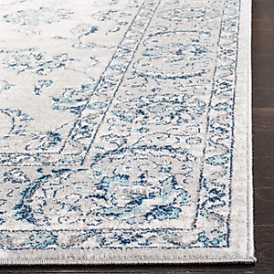 SAFAVIEH Brentwood Collection Area Rug - 8' x 10', Light Grey & Blue, Oriental Floral Scroll Design, Non-Shedding & Easy Care, Ideal for High Traffic Areas in Living Room, Bedroom (BNT854G)