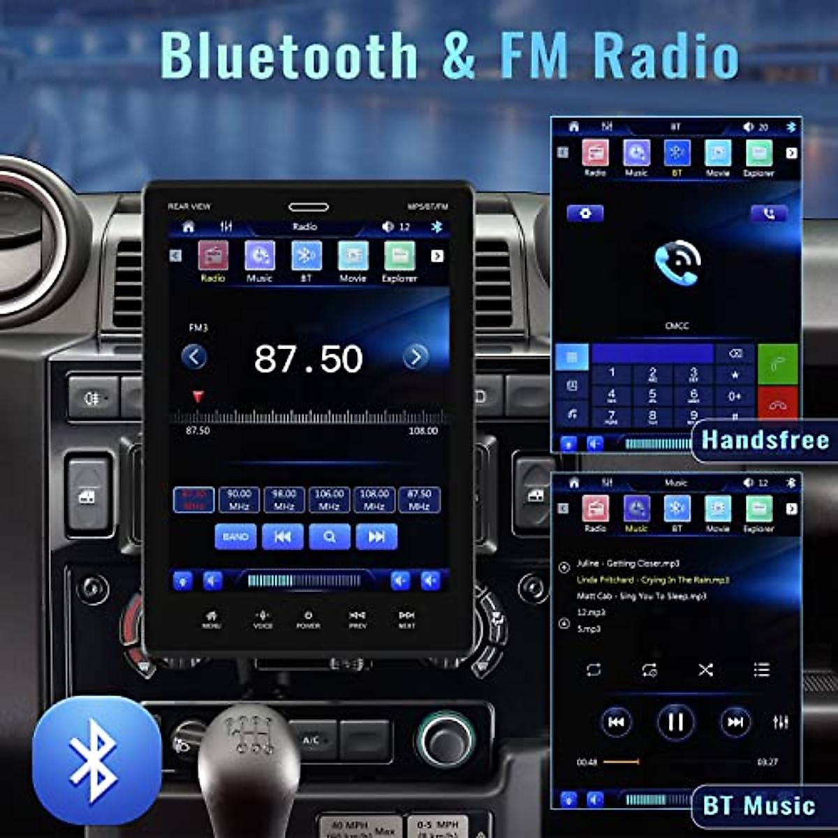 Single Din Car Stereo with Apple Carplay Android Auto,9.5 Inch Capacitive Rotatable Touch Screen Car Radio with Mirror Link,Bluetooth,FM Radio,Car Multimedia Player Support AUX/USB/TF+Backup Camera