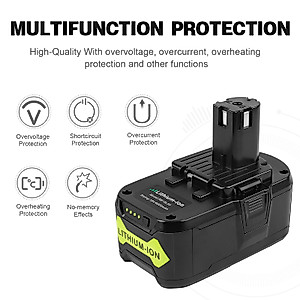 ARyee 6000Ah 18V P108 Replacement Battery for Ryobi 18V Lithium Battery P102 P103 P104 P105 P107 P109 Ryobi ONE+ Cordless Tool