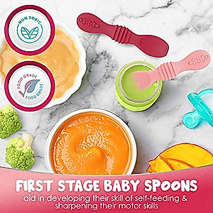 Silicone Baby Spoons for Baby Led Weaning 4-Pack, First Stage Baby Feeding Spoon Set Gum Friendly BPA Lead Phthalate and Plastic Free, Great Gift Set (Pink)
