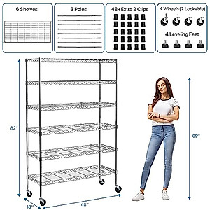 Meet perfect Adjustable Storage Shelves 6 Tier Wire Shelving Unit and Storage, 2100lbs Capacity Metal Shelving Heavy Duty Garage Shelves Storage Rack, 48" D x 18" W x 82" H, Chrome