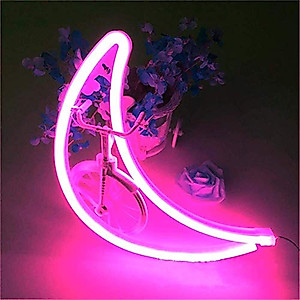 Sky Series Led Neon Light Sign Moon Cloud Star Lightning Sign Night Lights Wall Decor Home Decoration Light for Kids Room,Bedroom,Birthday,Wedding Party Gift (Moon-Pink)