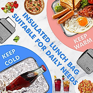 Lunch Box Insulated Lunch Bag - Durable Small Lunch Bag Reusable Adults Tote Bag Lunch Box for Adult Men Women (Light Gray)